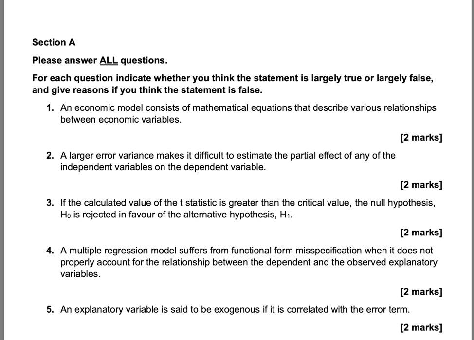 Solved Section A Please answer ALL questions. For each | Chegg.com