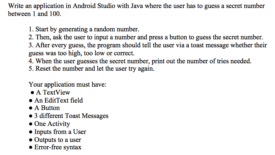 Solved Write an application in Android Studio with Java | Chegg.com