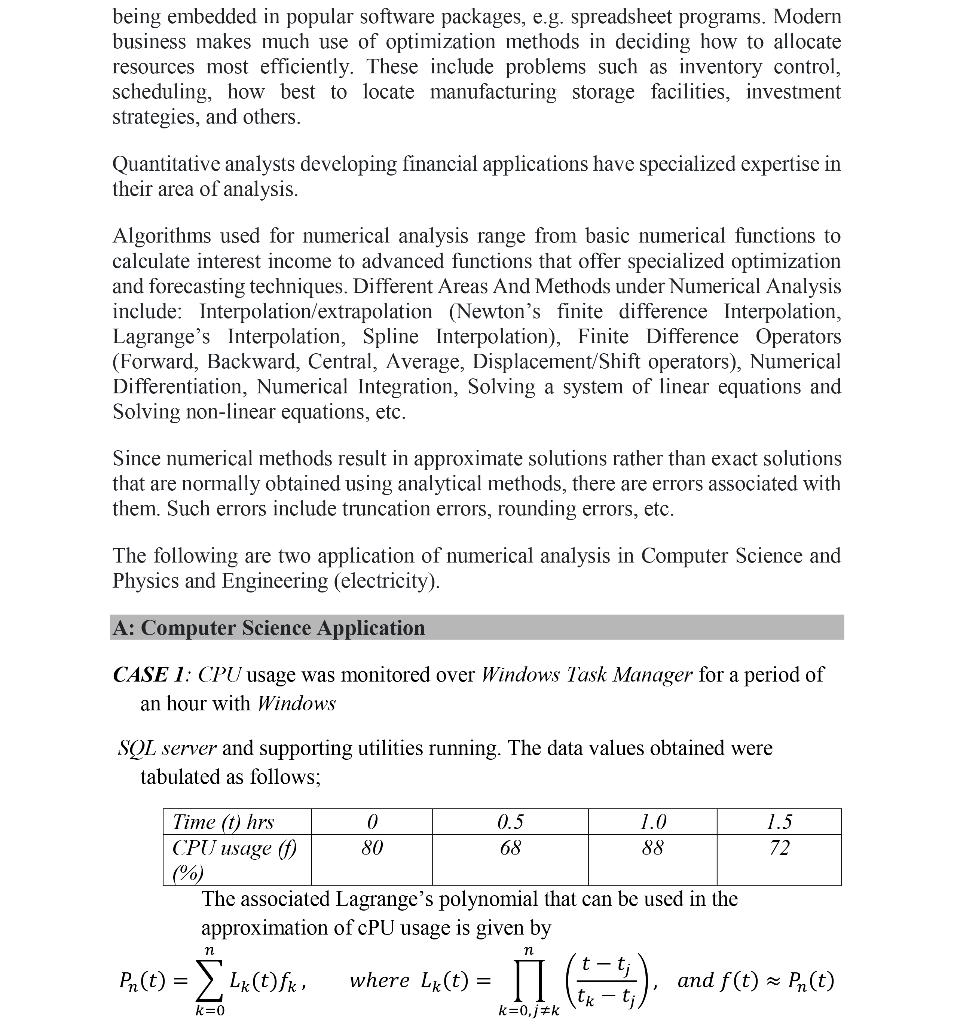 Solved CASE STUDY: Numerical Analysis is an area of | Chegg.com