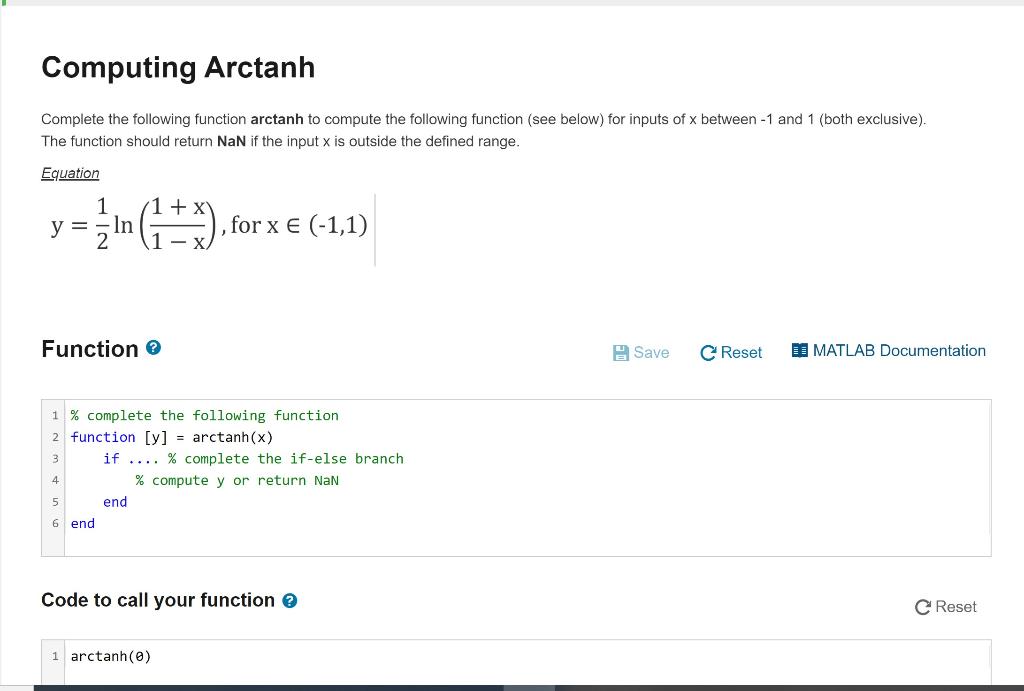 Solved Computing Arctanh Complete the following function | Chegg.com