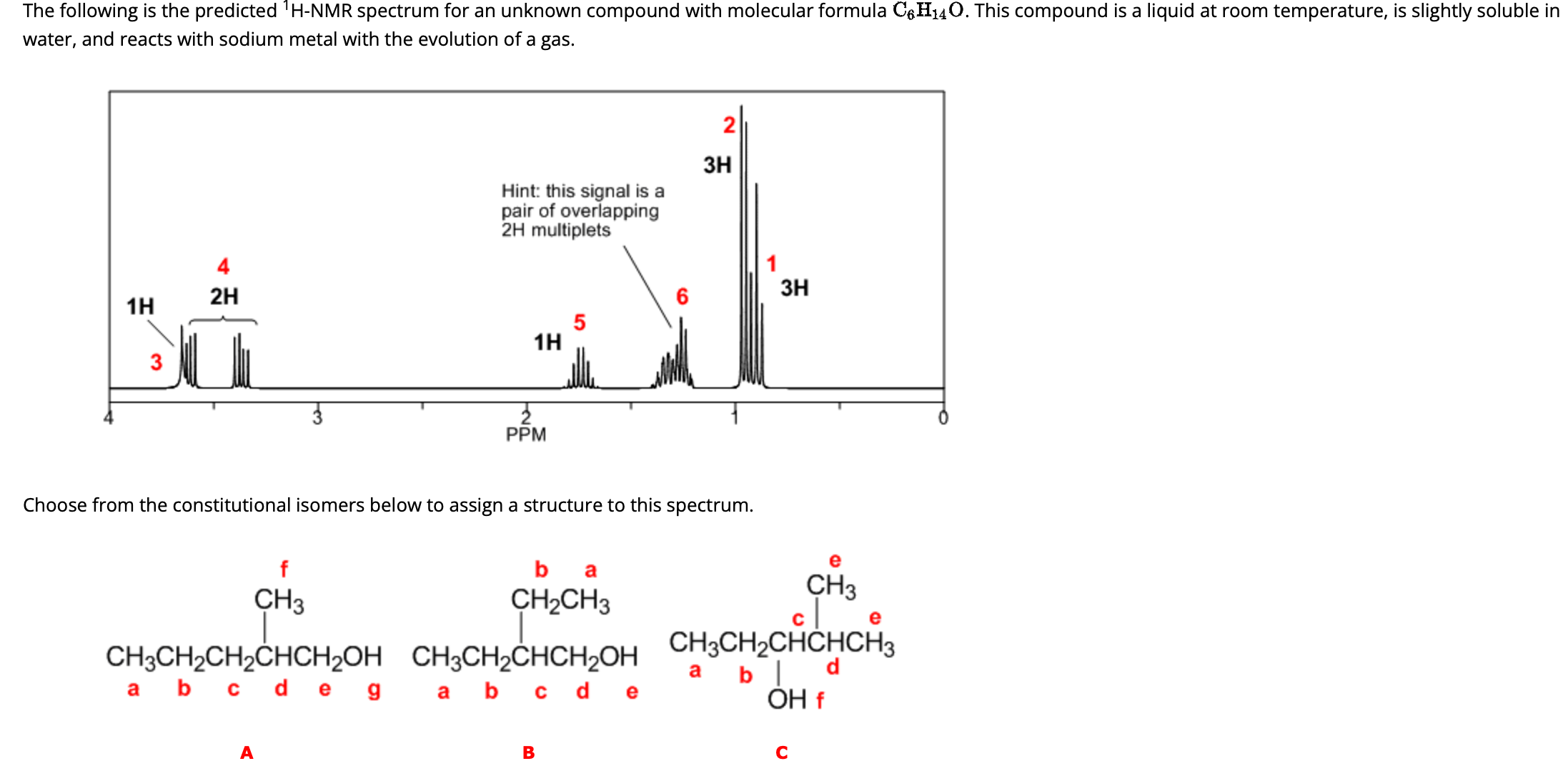 Solved The following is the predicted 1H-NMR spectrum for an | Chegg.com