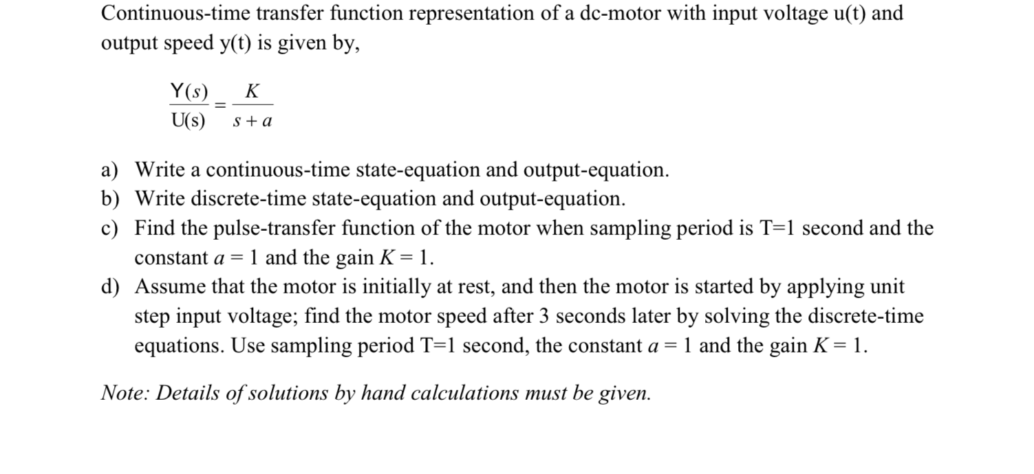 Continuous-time transfer function representation of a | Chegg.com