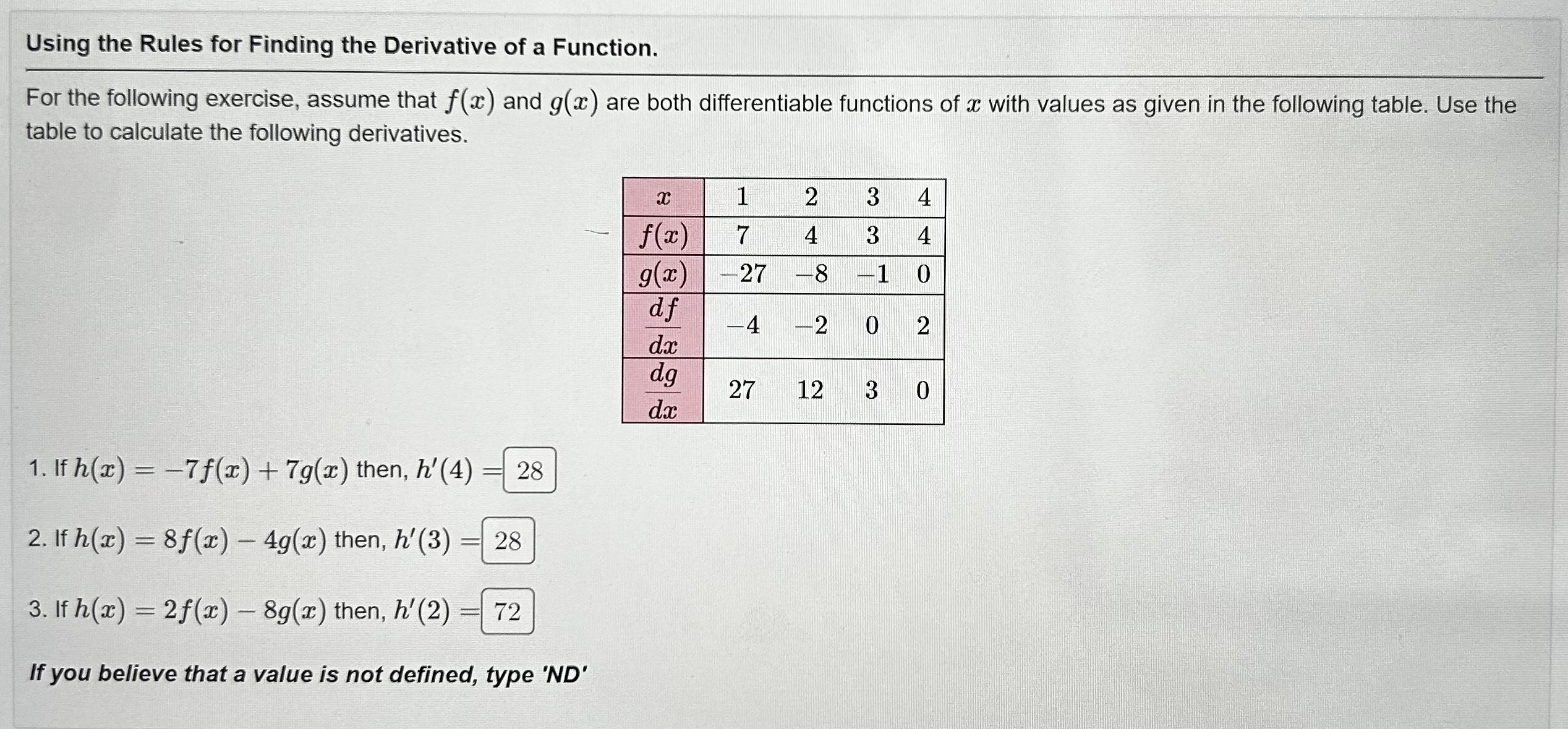 Solved For the following exercise, assume that f(x) and g(x) | Chegg.com