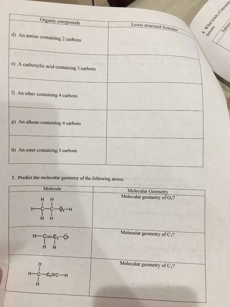 Solved Organic compounds Lewis structural formulas d) An | Chegg.com