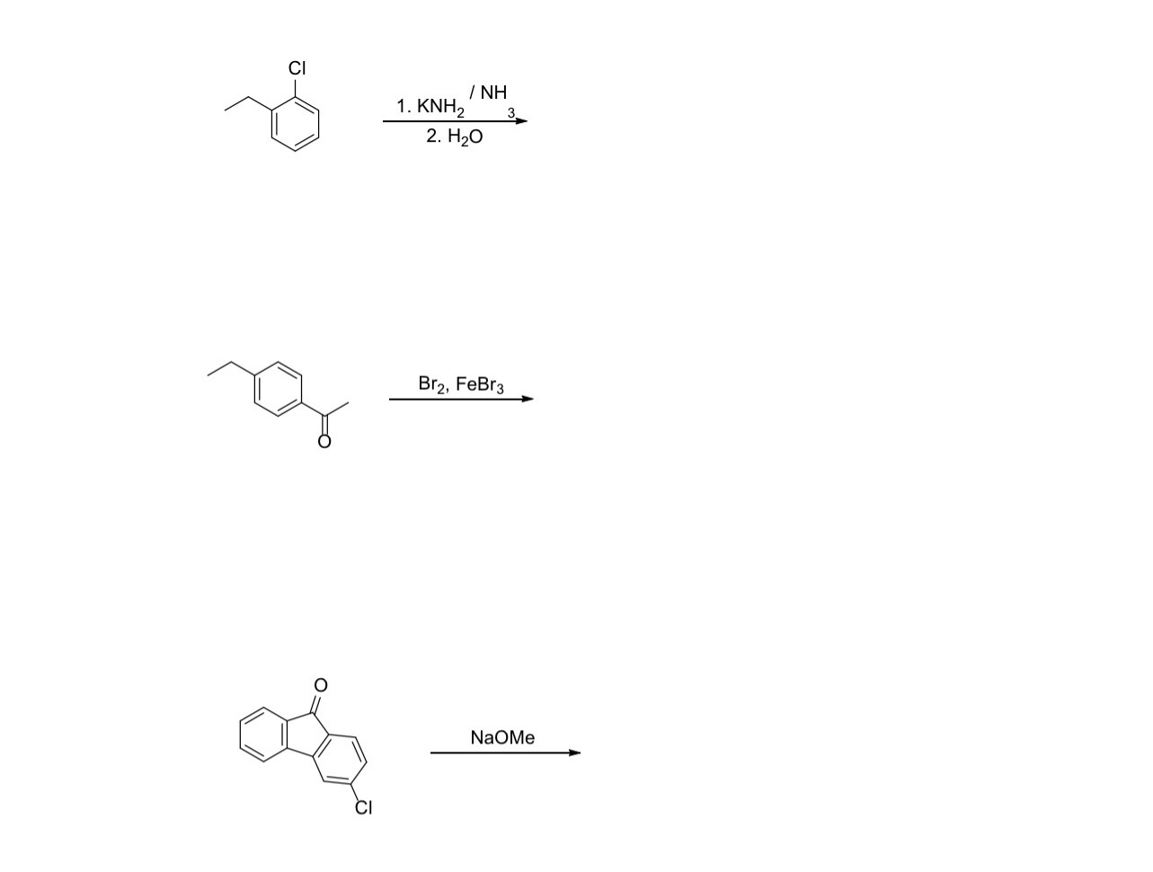 Solved 2.H2O 1. KNH2/NH Br2,FeBr3 NaOMe | Chegg.com