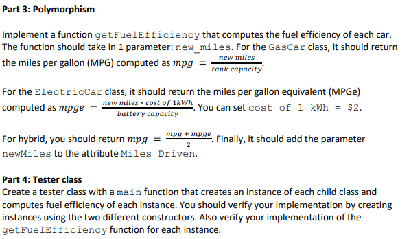 Solved Part 1: Base class The base class will be a Vehicle | Chegg.com