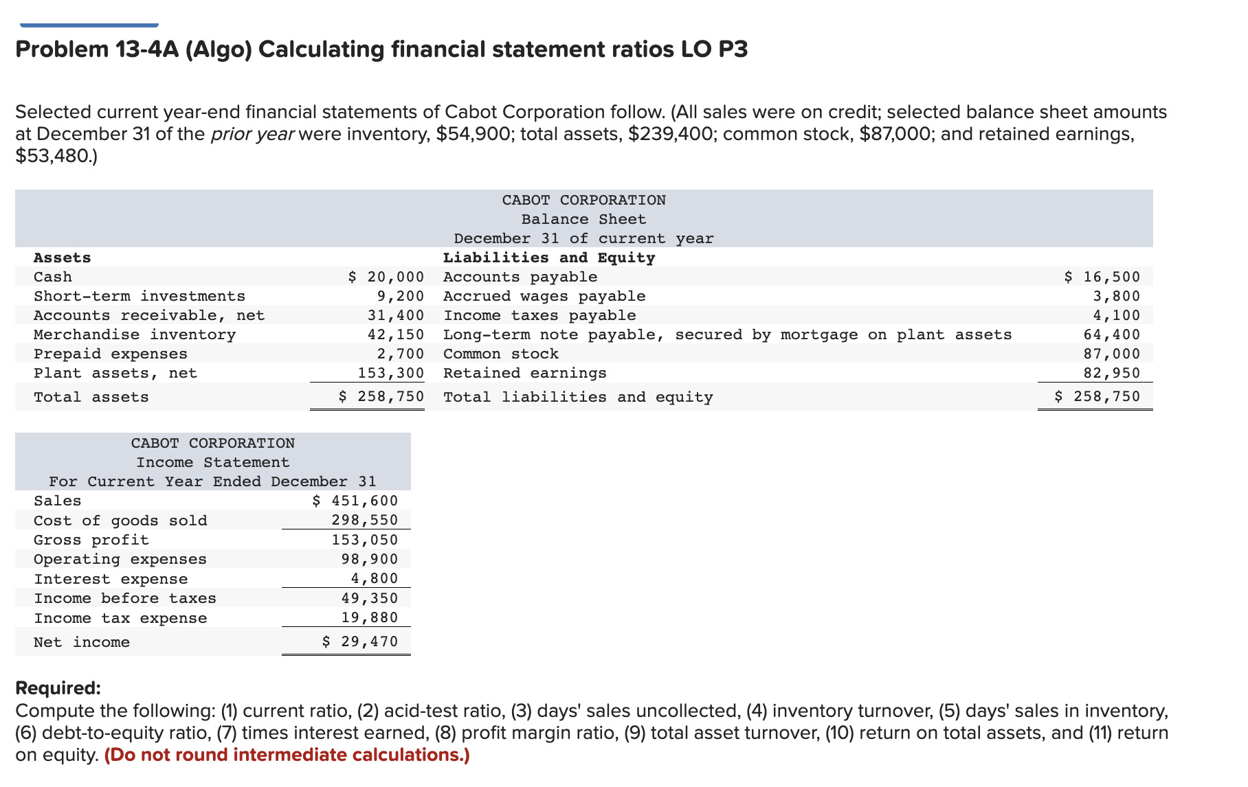 Solved Problem 13-4A (Algo) Calculating financial statement | Chegg.com Solved Problem 13-4A (Algo) Calculating financial statement | Chegg.com