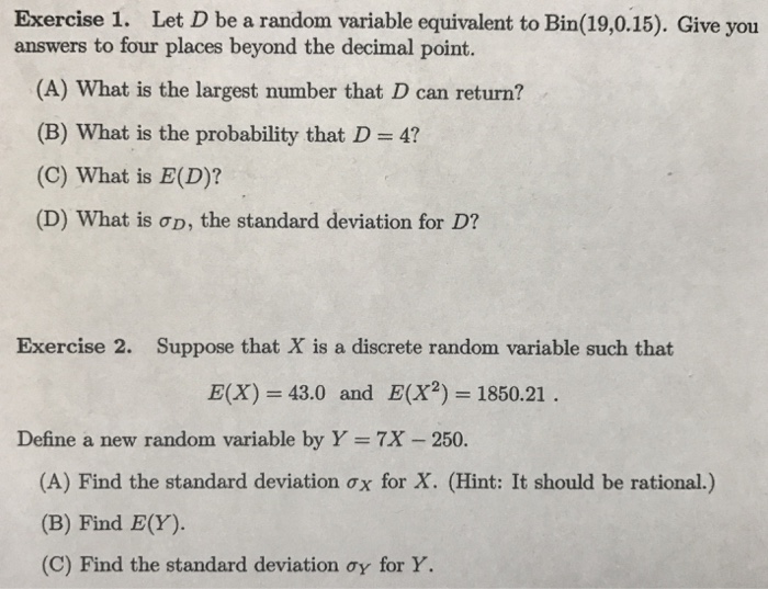 Solved Let D be a random variable equivalent to Bin(19, | Chegg.com