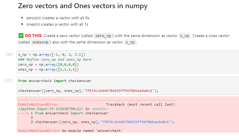 Solved Zero Vectors And Ones Vectors In Numpy Zeros N