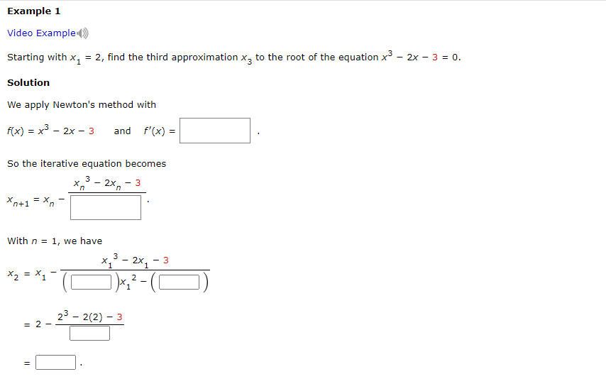 Solved Example 1Video Example (1))Starting with x1=2, ﻿find | Chegg.com