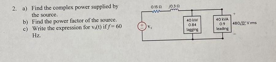 Solved 2. a) Find the complex power supplied by the source. | Chegg.com