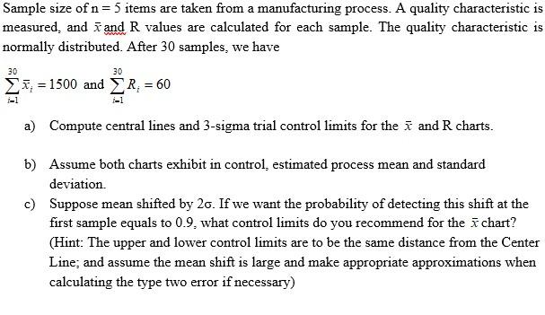 Solved Sample size of n=5 items are taken from a | Chegg.com