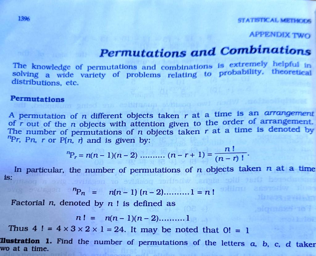 Solved 1396 STATISTICAL METHODS APPENDIX TWO Permutations | Chegg.com
