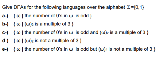 Solved Give DFAs for the following languages over the | Chegg.com