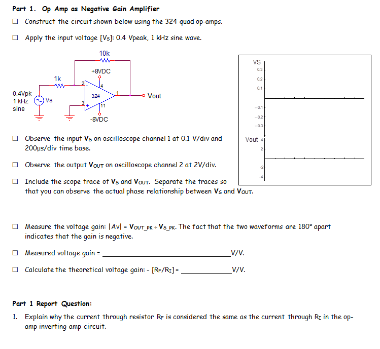 Solved Part 1. Op Amp as Negative Gain Amplifier Construct | Chegg.com