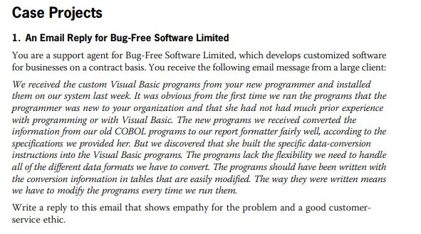Solved Case Projects 1. An Email Reply for Bug-Free Software | Chegg.com