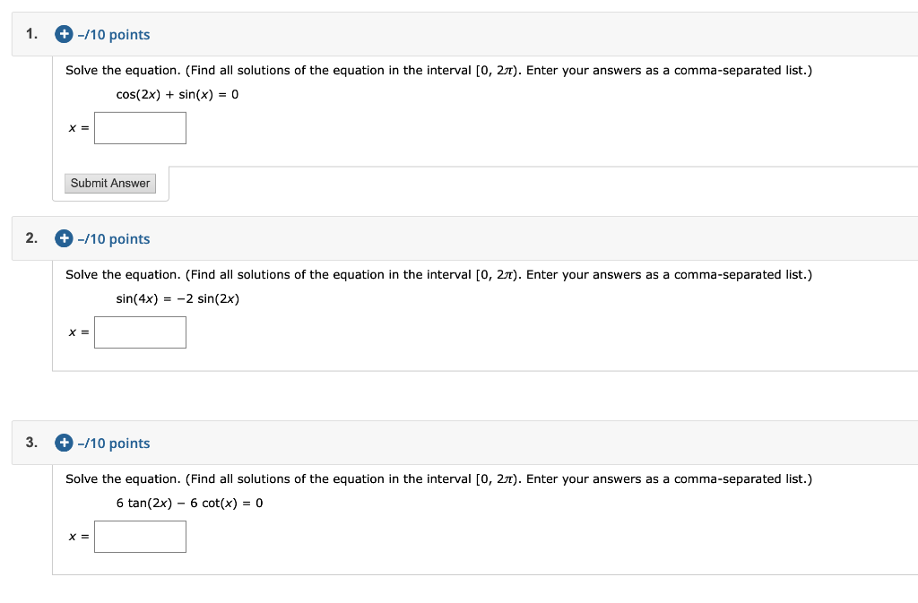 Solved 1. + -/10 points Solve the equation. (Find all | Chegg.com
