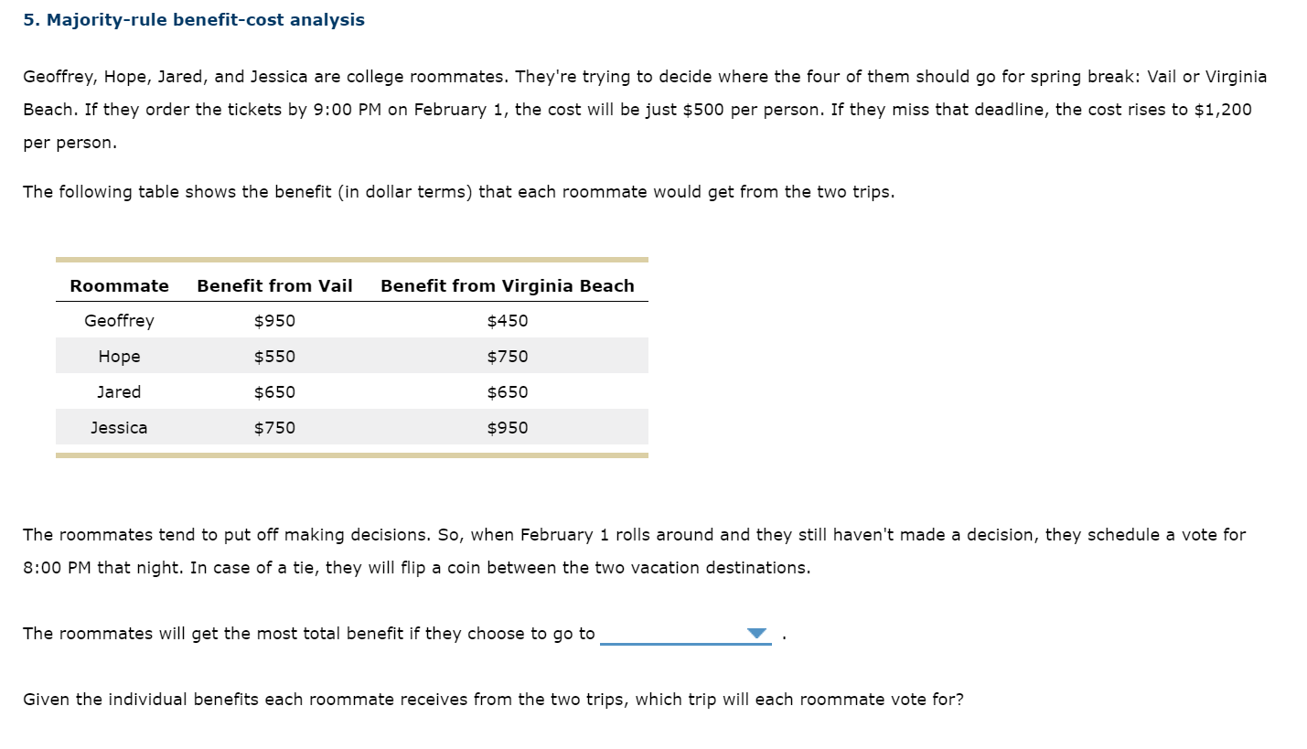 Solved 5. Majority-rule benefit-cost analysis Geoffrey, | Chegg.com