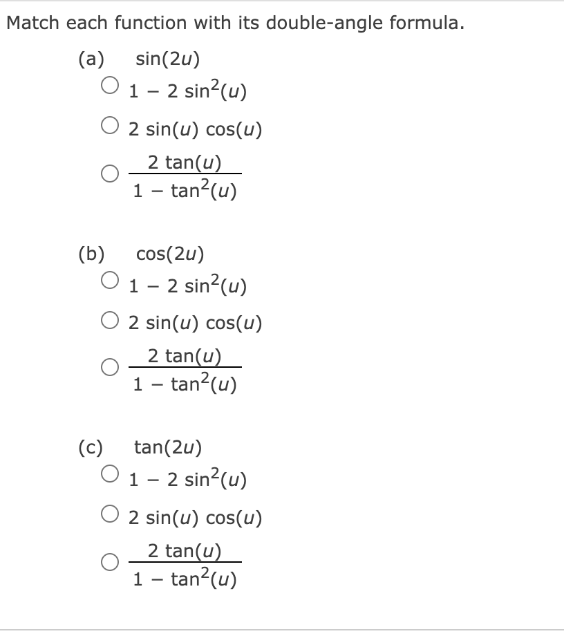 Solved Match each function with its double-angle formula. | Chegg.com