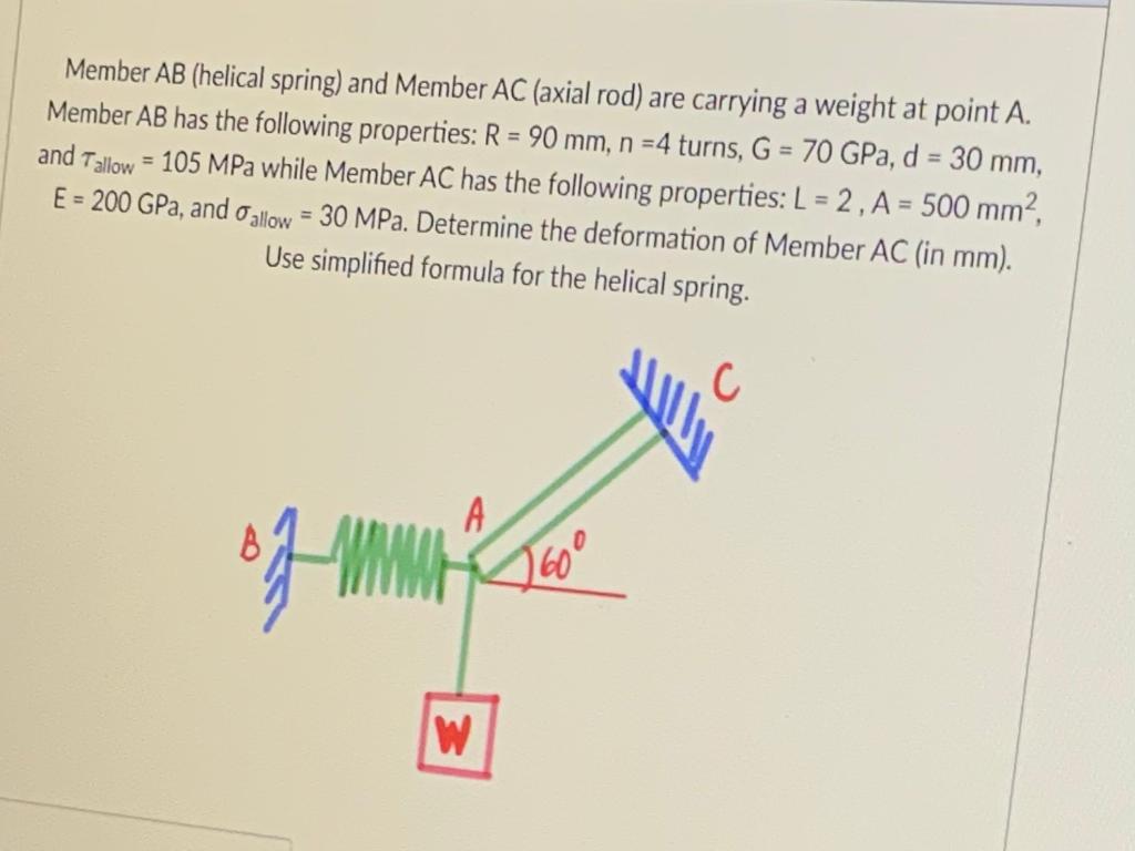 Solved Member AB (helical spring) and Member AC (axial rod) | Chegg.com