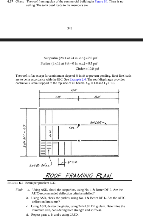 Solved 6.37 Given: The roof framing plan of the commercial | Chegg.com