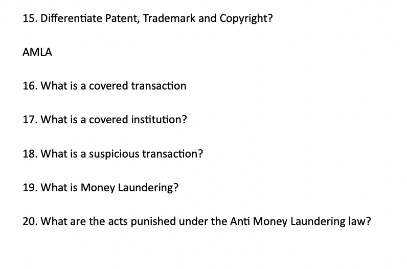 Solved 15. Differentiate Patent, Trademark and Copyright? | Chegg.com