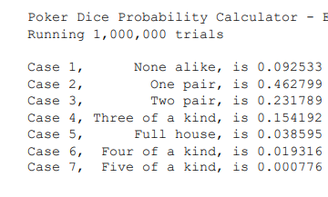 Solved Poker Dice Probability Calculator using the Monte | Chegg.com