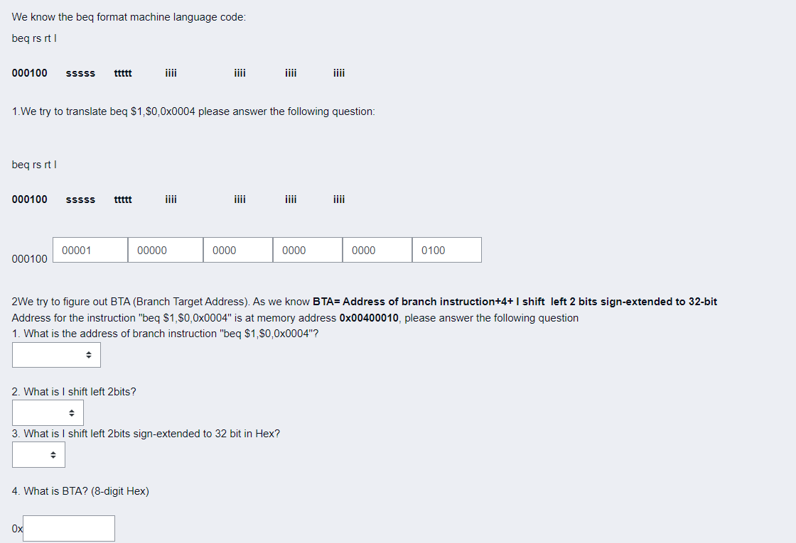 We know the beq format machine language code: beg rs | Chegg.com