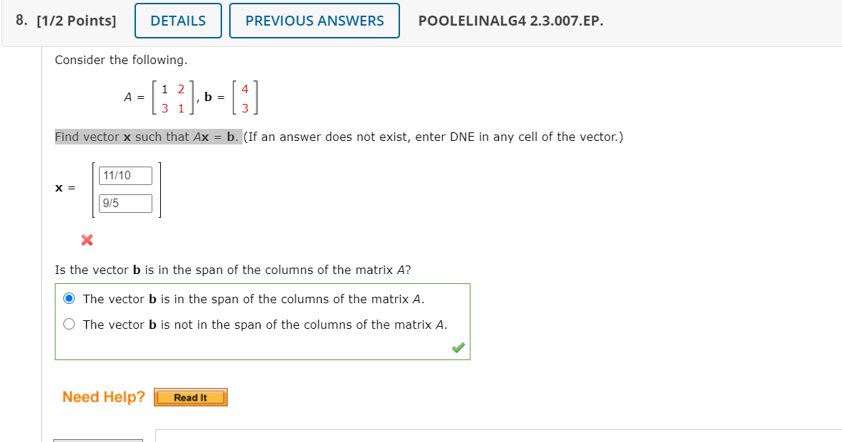 Solved 8. [1/2 Points] DETAILS PREVIOUS ANSWERS POOLELINALG4 | Chegg.com