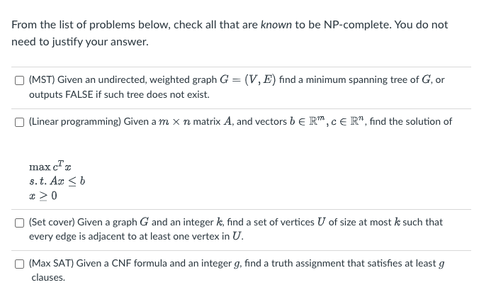 Solved From the list of problems below, check all that are | Chegg.com