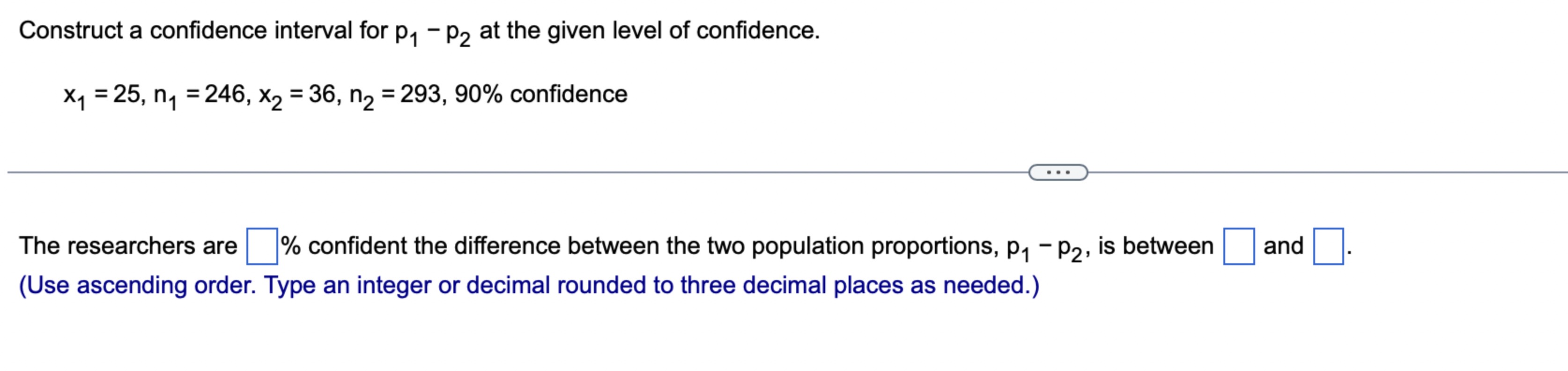Solved Construct a confidence interval for p1-p2 ﻿at the | Chegg.com