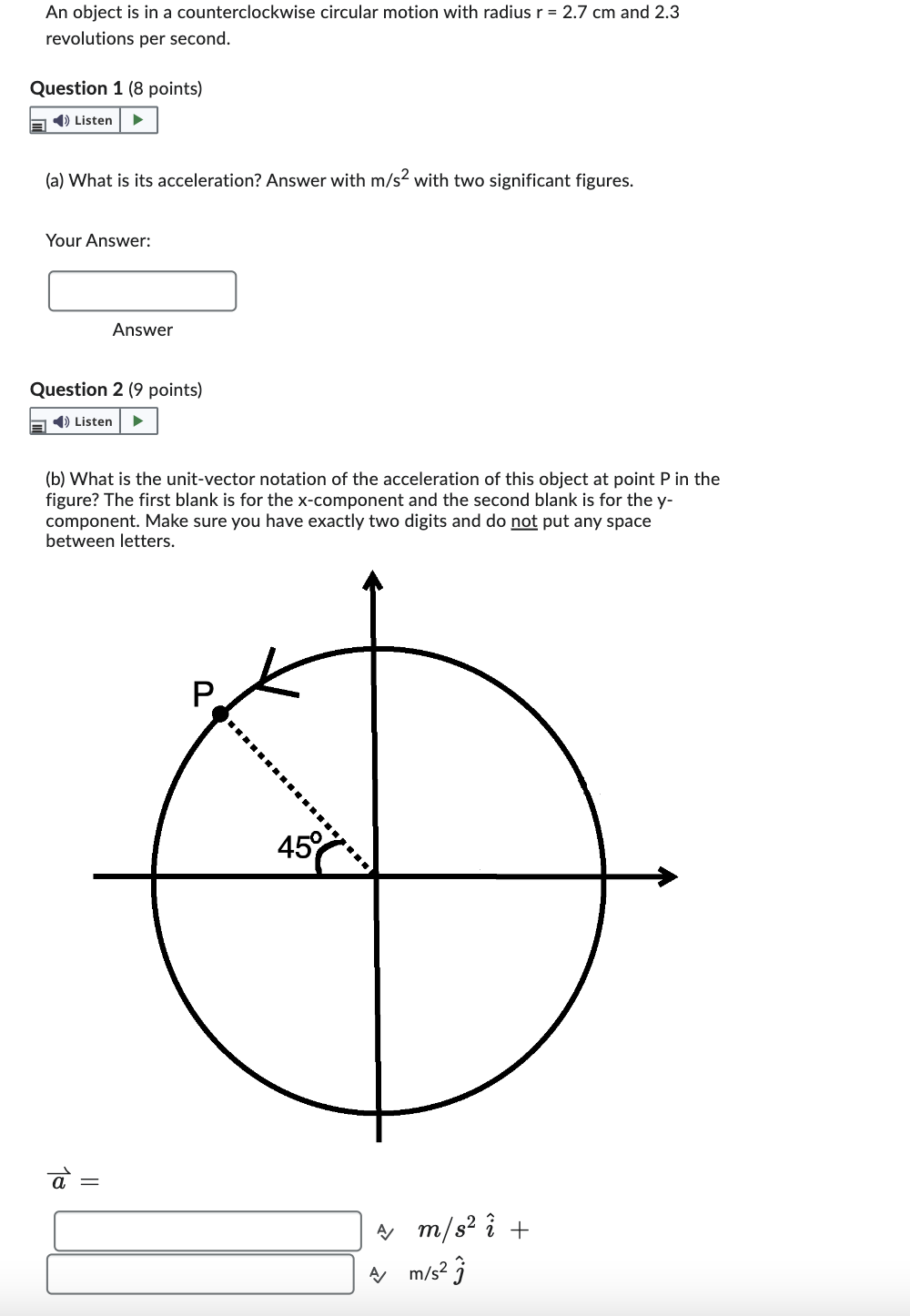 Solved An object is in a counterclockwise circular motion | Chegg.com