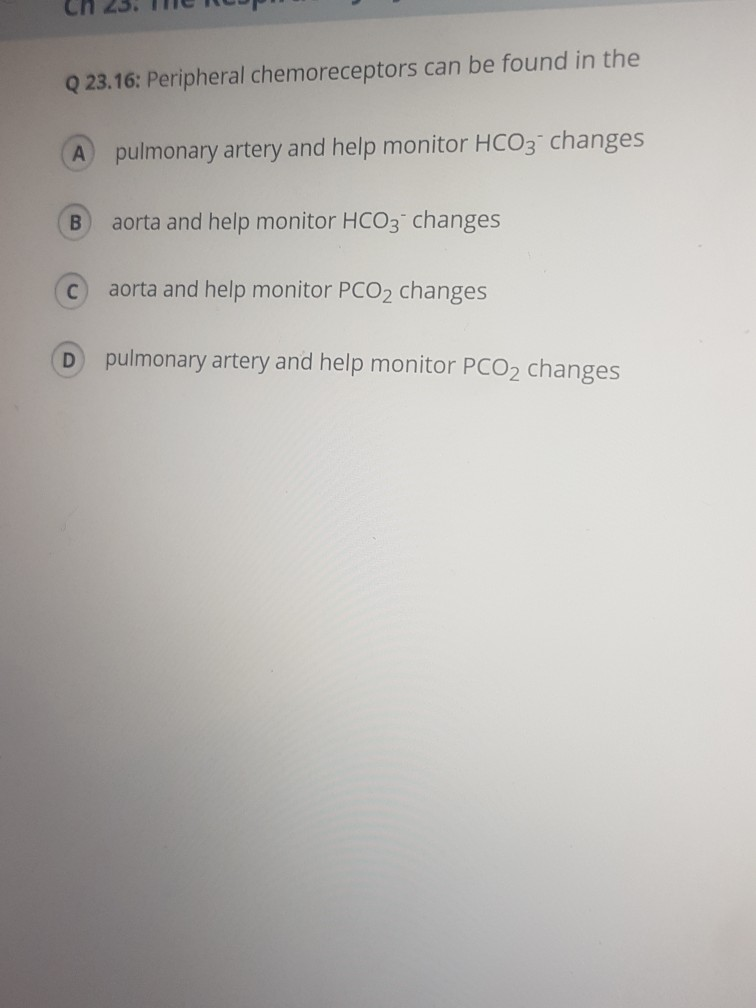 Solved Ch 25. THE HCP Q 23.16: Peripheral chemoreceptors can | Chegg.com