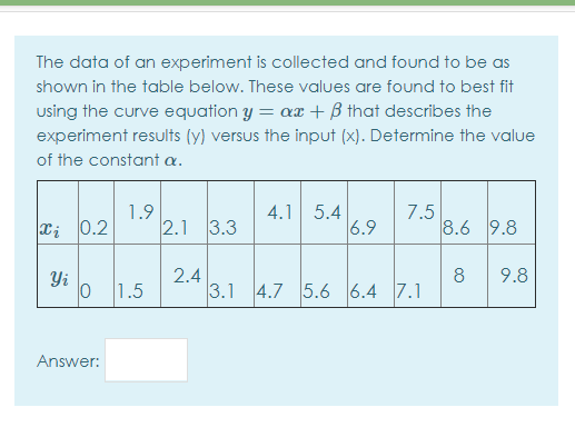 Solved The data of an experiment is collected and found to | Chegg.com