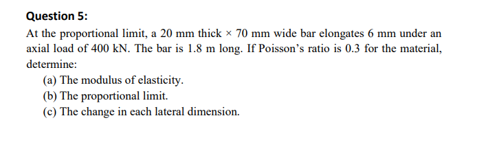 Solved Question 5:At the proportional limit, ﻿a 20 ﻿mm thick | Chegg.com