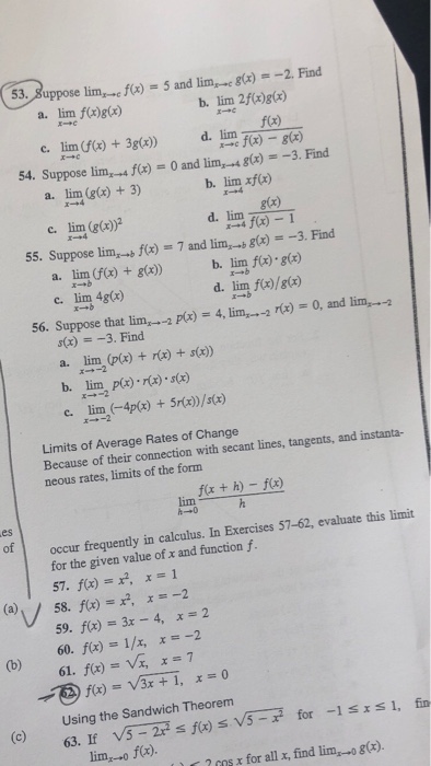 Solved 53, Suppose limfx) 5 and lim,e)-2. Find a. lim | Chegg.com