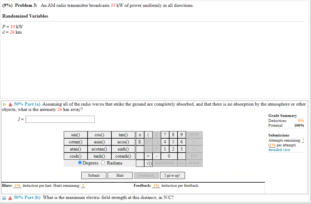 Solved (9\%) Problem 3: An AM radio transmitter broadcasts | Chegg.com