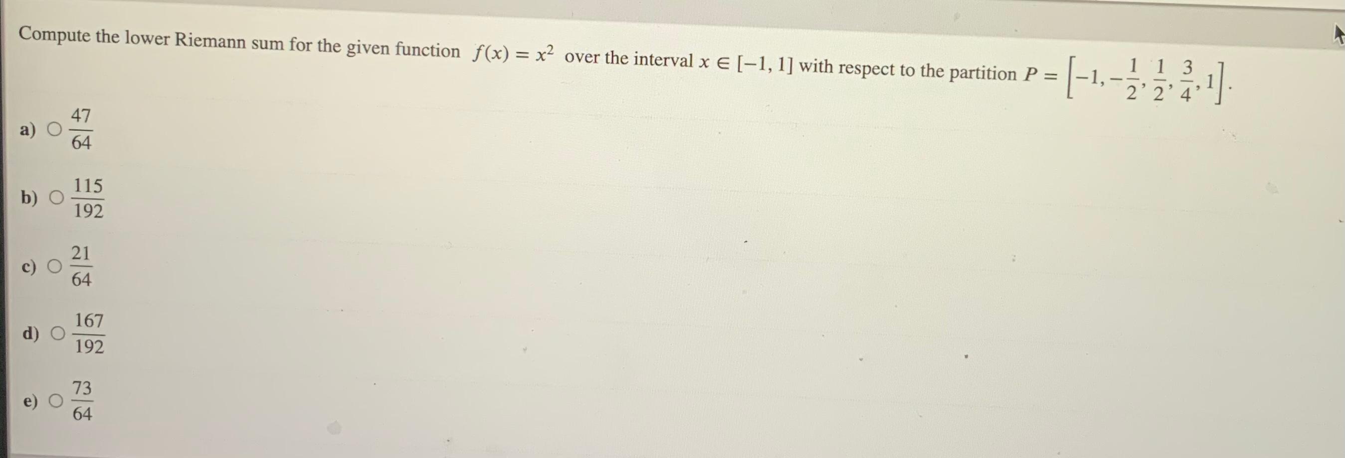 Solved Compute the lower Riemann sum for the given function | Chegg.com