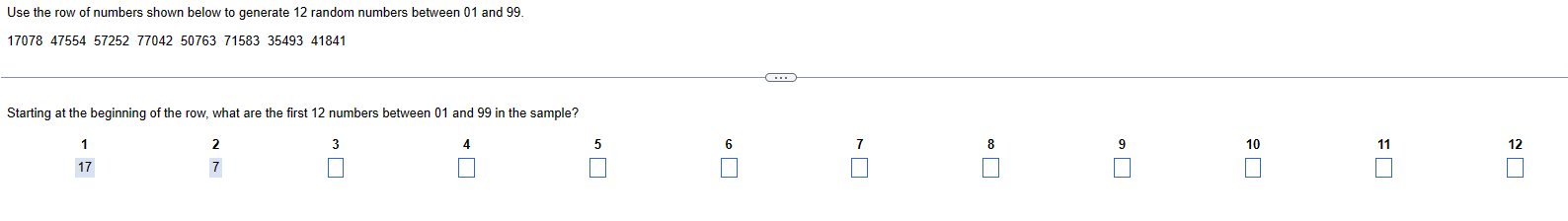 Solved Use the row of numbers shown below to generate 12 | Chegg.com