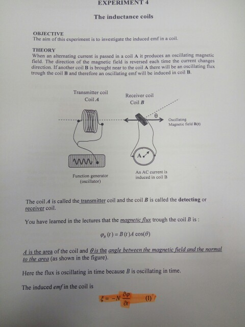Solved EXPERIMENT 4 The inductance coils OBJECTIVE The aim | Chegg.com