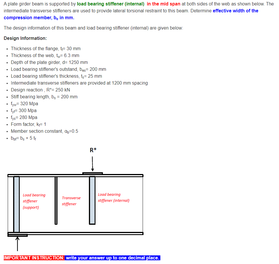 Solved A plate girder beam is supported by load bearing | Chegg.com