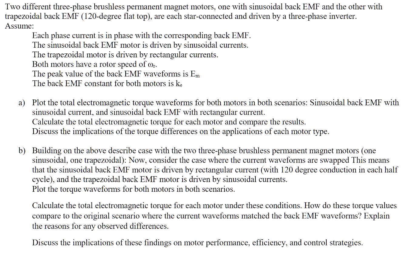 Solved Two different three-phase brushless permanent magnet | Chegg.com