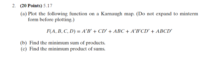Solved (a) Plot the following function on a Karnaugh map. | Chegg.com