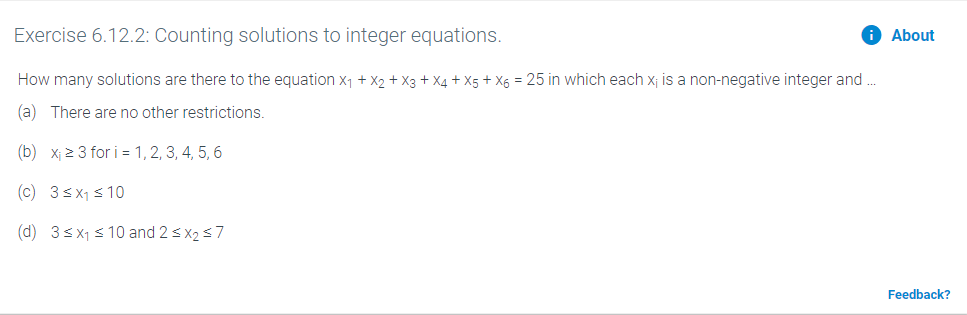 Solved Exercise 6.12.2: Counting solutions to integer | Chegg.com
