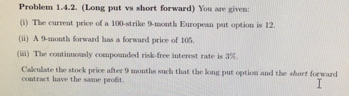 Solved Problem 1.4.2. (Long put vs short forward) You are | Chegg.com