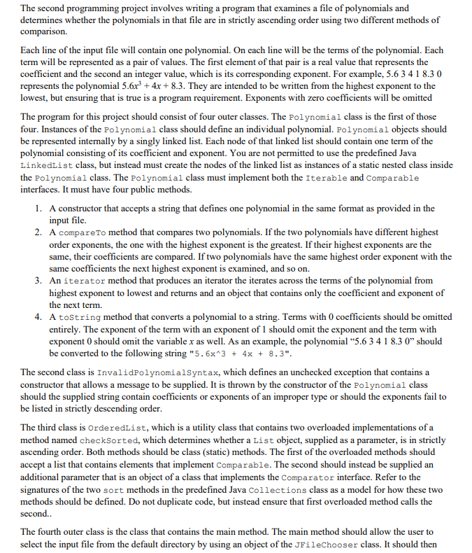 Solved The second programming project involves writing a | Chegg.com