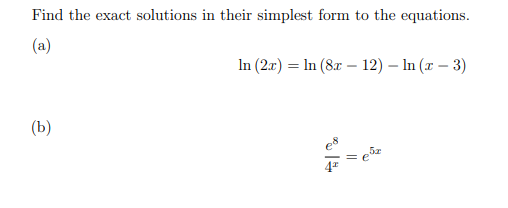 Solved Find the exact solutions in their simplest form to | Chegg.com
