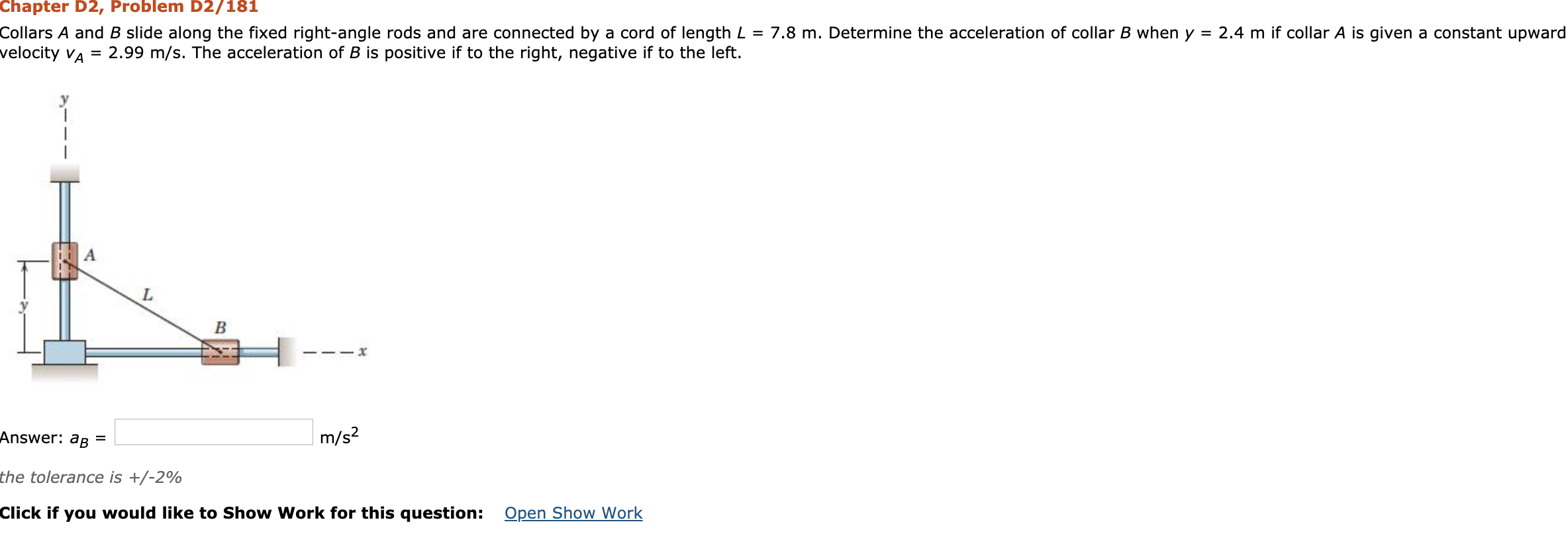 Solved Chapter D2, Problem D2/181 Collars A and B slide | Chegg.com