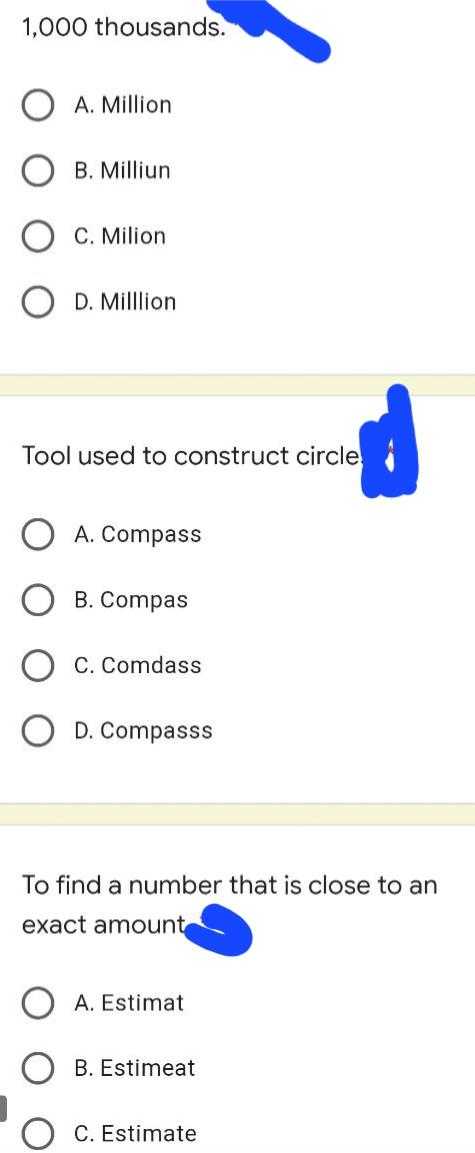 Solved 1,000 thousands. A. Million B. Milliun C. Milion O D. | Chegg.com