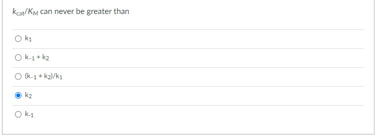 Solved kcat/KM can never be greater than O ki O k-1+k2 O | Chegg.com